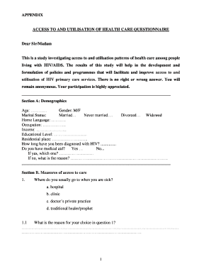Fillable Online ACCESS TO AND UTILISATION OF HEALTH CARE QUESTIONNAIRE ...