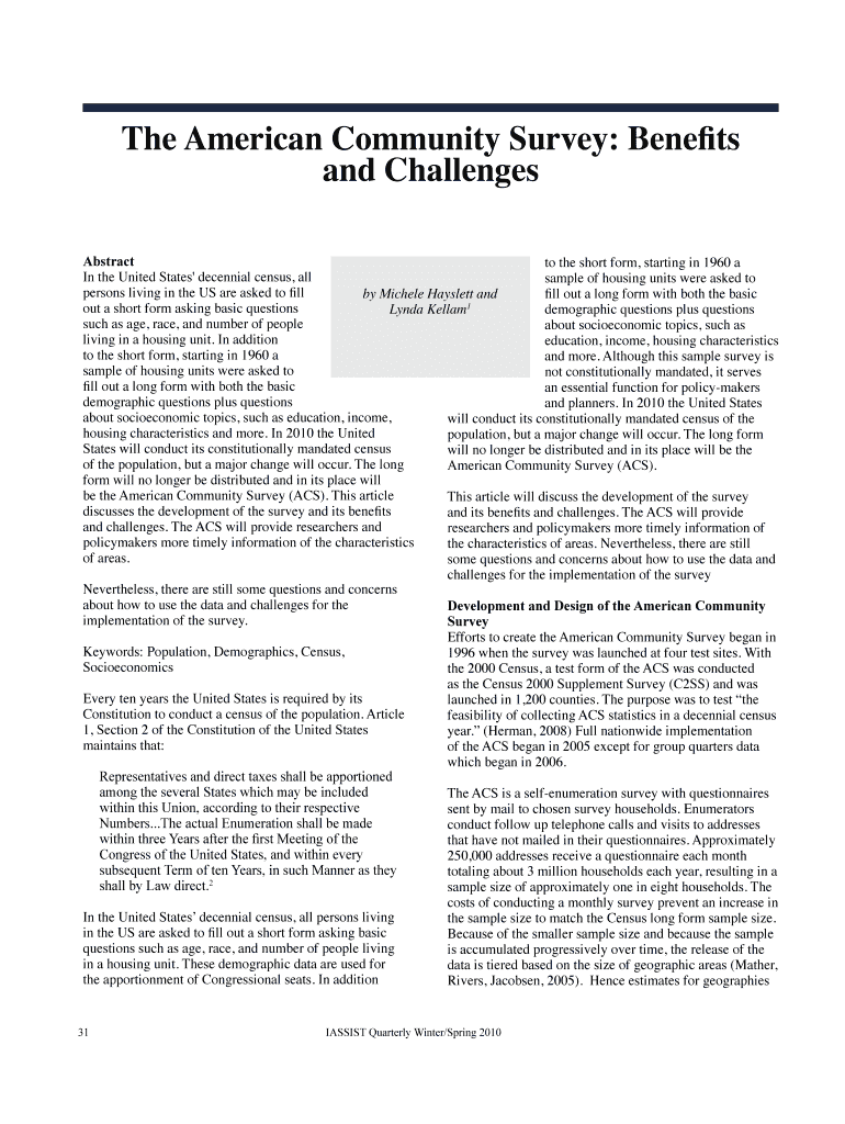 Fillable Online The American Community Survey: Benefits Fax Email Print ...