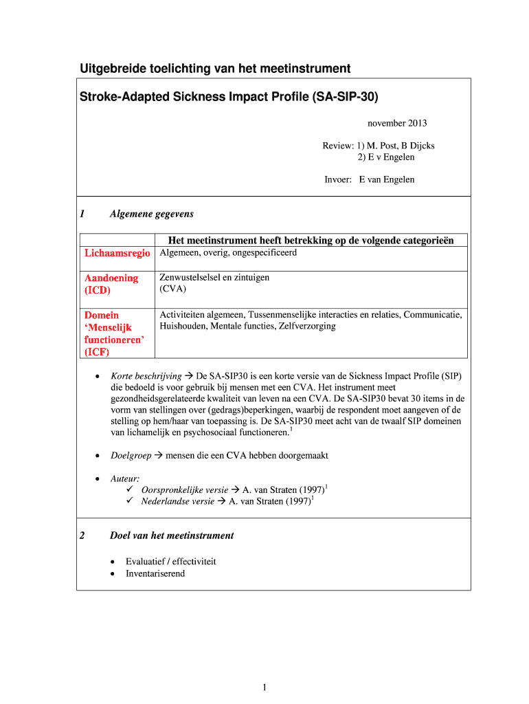 Fillable Online Stroke-Adapted Sickness Impact Profile (SA-SIP-30) Fax ...