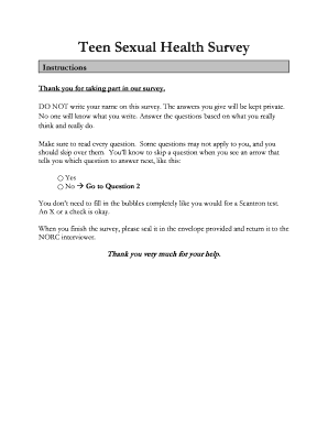 Fillable Online Teen Sexual Health Survey Fax Email Print - pdfFiller