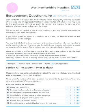 Fillable Online Bereavement Questionnaire Fax Email Print - pdfFiller