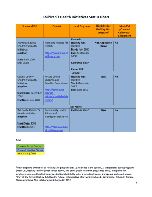 Fillable Online Childrens Health Initiatives Status Chart Fax Email ...
