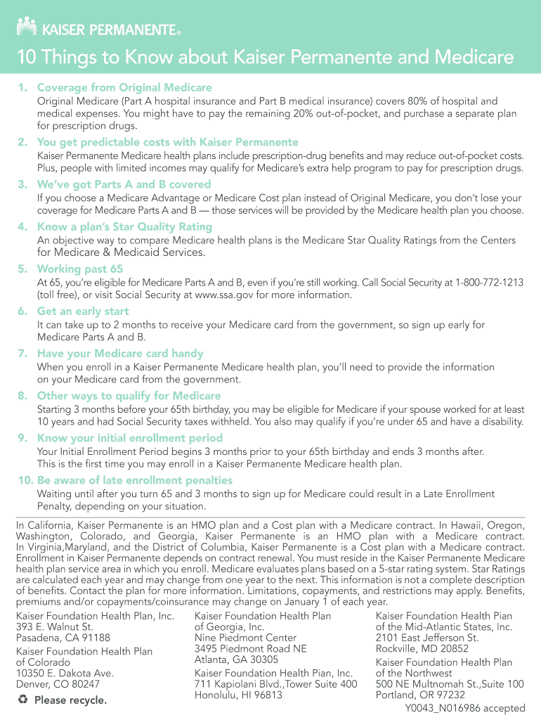Fillable Online 10 Things to Know about Kaiser Permanente and Medicare ...
