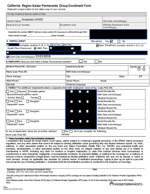 Fillable Online California Region Kaiser Permanente Group Enrollment ...