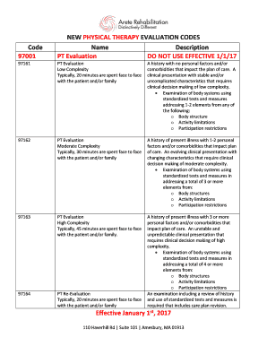 Fillable Online NEW PHYSICAL THERAPY EVALUATION CODES Fax Email Print ...