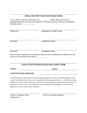 Fillable Online ORAL HISTORY PARTICIPATION FORM Fax Email Print - pdfFiller