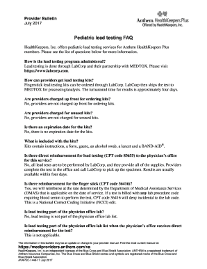 Fillable Online Pediatric lead testing FAQ Fax Email Print - pdfFiller