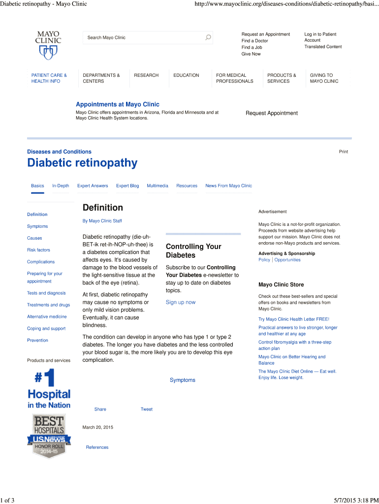 Fillable Online Diabetic retinopathy - Mayo Clinic Fax Email Print ...