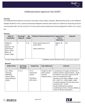 Autism Cast Testing - Fill Online, Printable, Fillable, Blank | pdfFiller