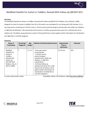 Fillable Online Modified Checklist For Autism In Toddlers, Revised With ...
