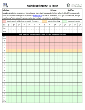 Fillable Online Vaccine Storage Temperature Log - Freezer Fax Email ...