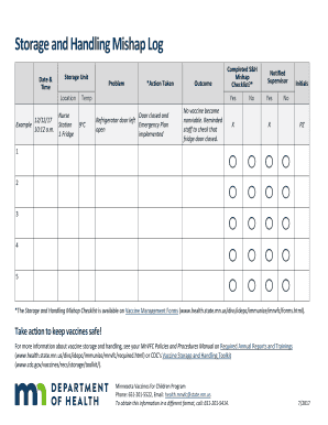 Fillable Online Storage and Handling Mishap Log Fax Email Print - pdfFiller