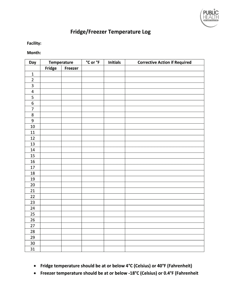 Fridge And Freezer Temperature Log Sheet Printable Printable Form 