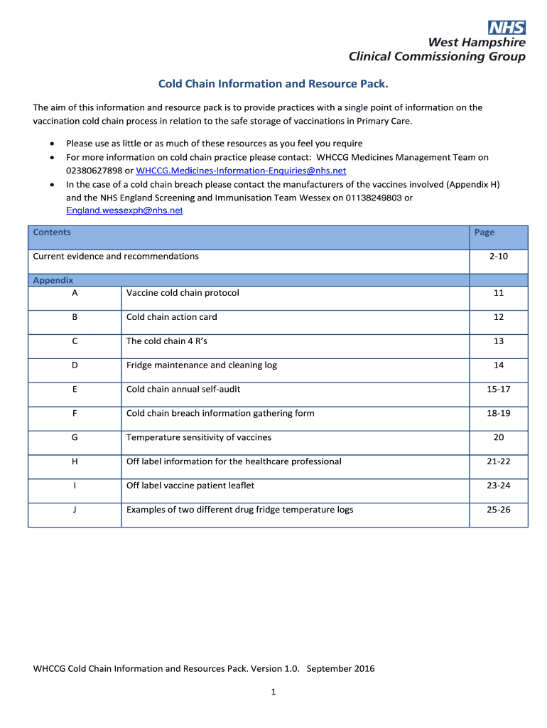 Fillable Online Cold Chain Information and Resource Pack Fax Email ...