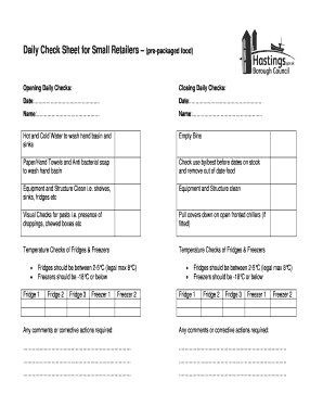 Fillable Online Daily Check Sheet for Small Retailers (pre-packaged ...