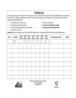 Fillable Online Cooling Log Fax Email Print - pdfFiller