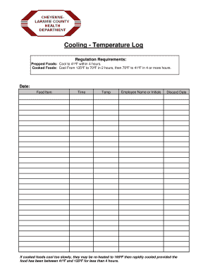 Fillable Online Cooling - Temperature Log Fax Email Print - pdfFiller