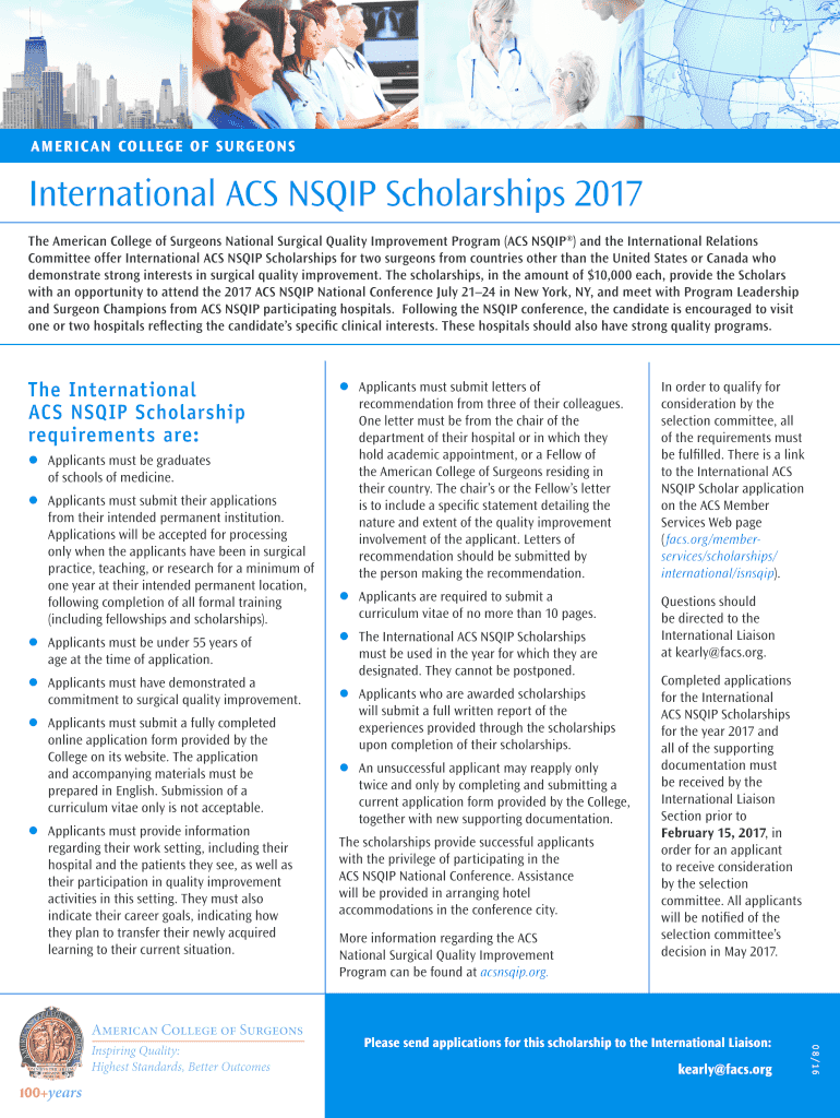Fillable Online Committee offer International ACS NSQIP Scholarships ...