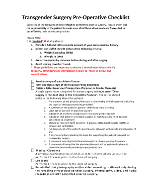Fillable Online Transgender Surgery Pre-Operative Checklist Fax Email ...