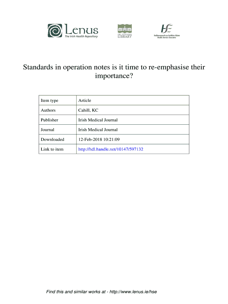 Fillable Online Standards in operation notes is it time to re-emphasise ...