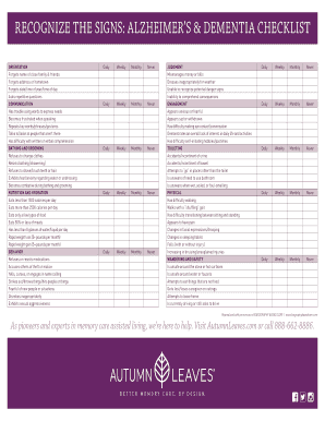 Fillable Online RECOGNIZE THE SIGNS: ALZHEIMERS & DEMENTIA CHECKLIST ...