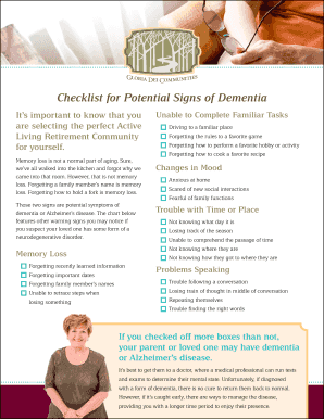 Fillable Online Checklist for Potential Signs of Dementia Fax Email ...