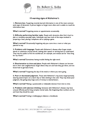 Fillable Online 10 warning signs of Alzheimer's Fax Email Print - pdfFiller