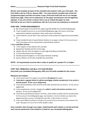 Fillable Online Name: Research Paper Final Draft Checklist Fax Email ...