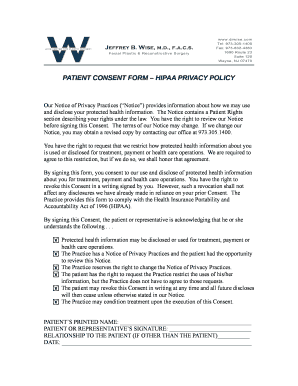 Fillable Online PATIENT CONSENT FORM HIPAA PRIVACY POLICY Fax Email ...