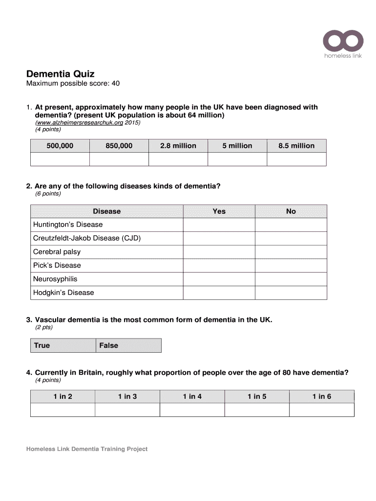 Fillable Online Dementia Quiz Fax Email Print - pdfFiller