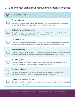 Fillable Online 15 Fundamental Signs of Cognitive Impairment Checklist ...