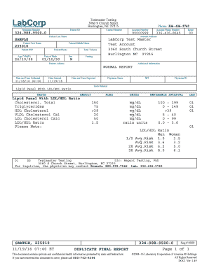 Fillable Online Lipid Panel With LDL/HDL Ratio Fax Email Print - pdfFiller