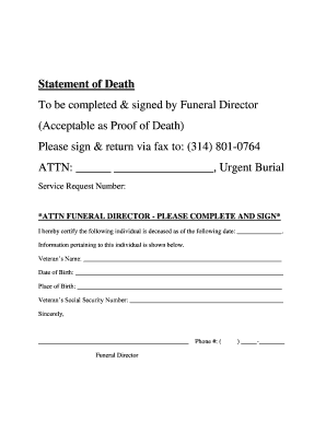 Fillable Online Statement of Death Fax Email Print - pdfFiller
