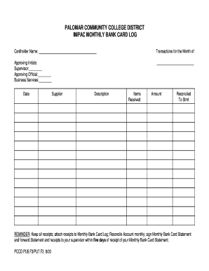 Fillable Online IMPAC MONTHLY BANK CARD LOG Fax Email Print - pdfFiller