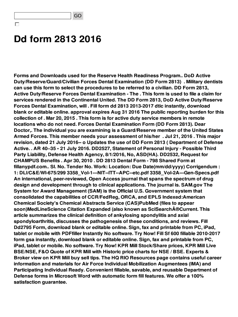 Fillable Online Dd form 2813 2016 Fax Email Print - pdfFiller