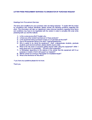 Fillable Online LETTER FROM PROCURMENT SERVICES TO ORIGINATOR OF ...