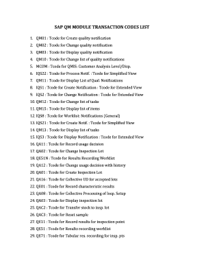 Fillable Online SAP QM MODULE TRANSACTION CODES LIST Fax Email Print ...