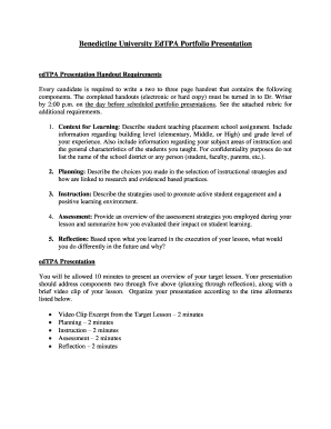 Fillable Online Benedictine University EdTPA Portfolio Presentation Fax ...