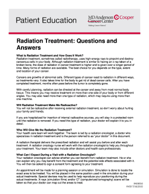 Fillable Online Radiation Treatment: Questions and Fax Email Print ...