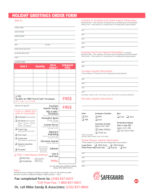 Fillable Online HOLIDAY GREETINGS ORDER FORM Fax Email Print - pdfFiller