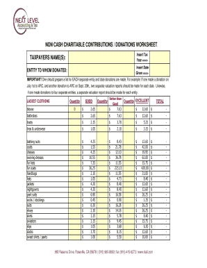 Fillable Online NON CASH CHARITABLE CONTRIBUTIONS / DONATIONS WORKSHEET ...