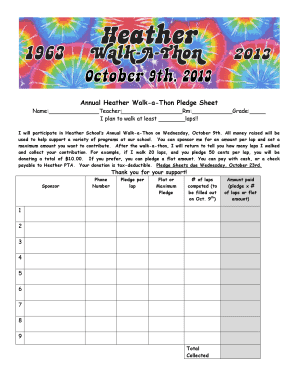 Fillable Online Annual Heather Walk-a-Thon Pledge Sheet Fax Email Print ...
