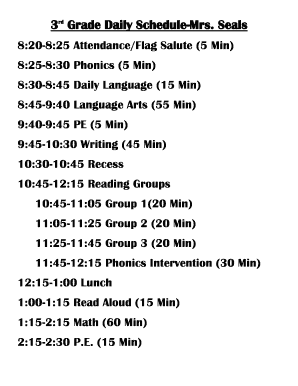 Fillable Online 3rd Grade Daily Schedule-Mrs Fax Email Print - pdfFiller