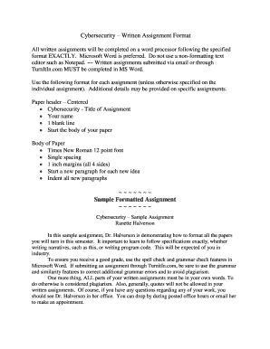 Fillable Online Cybersecurity Written Assignment Format Fax Email Print ...