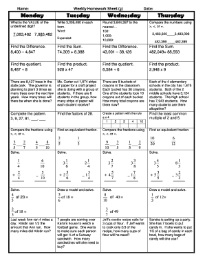 Fillable Online Weekly Homework Sheet Fax Email Print - pdfFiller