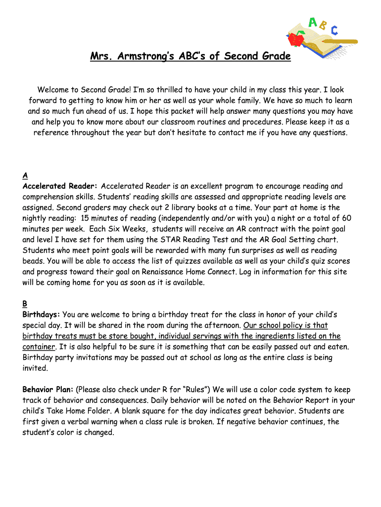 Fillable Online Armstrongs ABCs of Second Grade Fax Email Print - pdfFiller