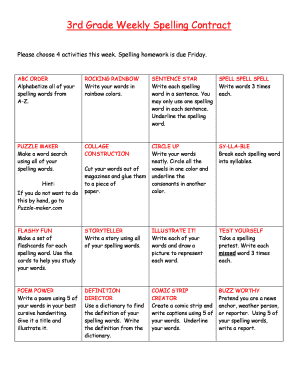Fillable Online 3rd Grade Weekly Spelling Contract Fax Email Print ...