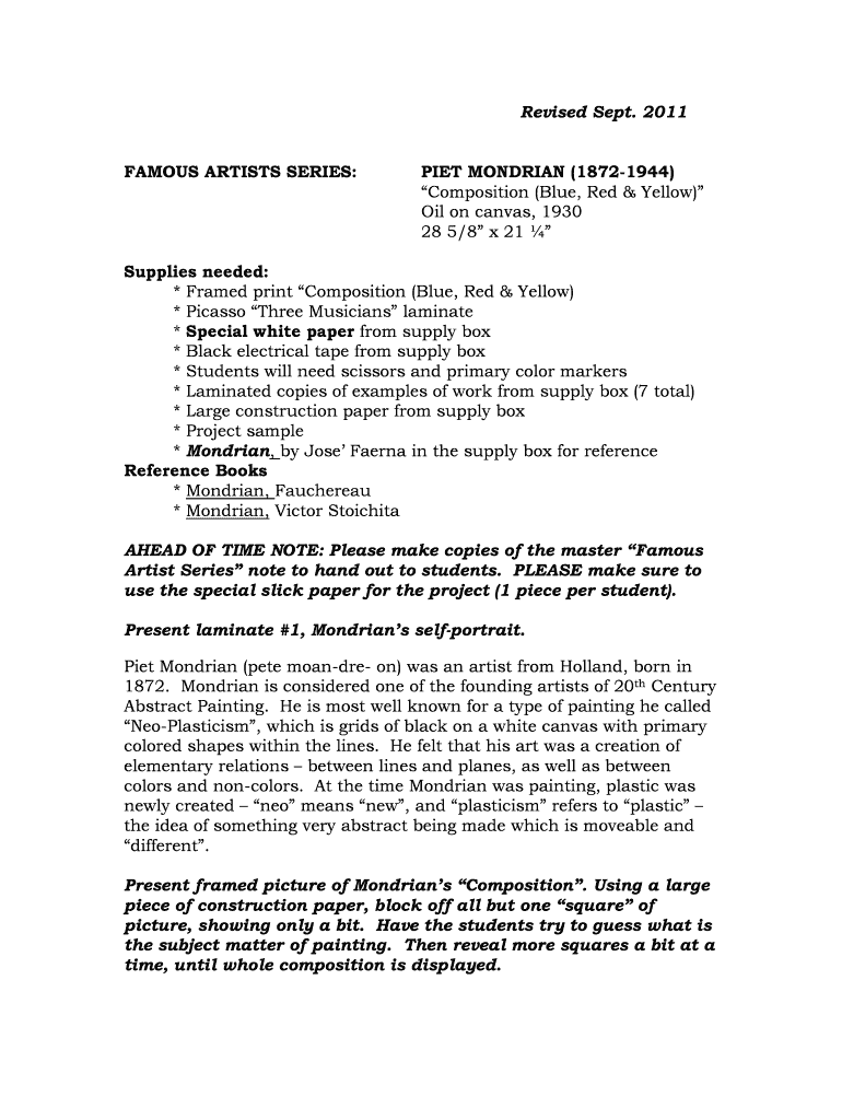 Fillable Online FAMOUS ARTISTS SERIES: Fax Email Print - pdfFiller