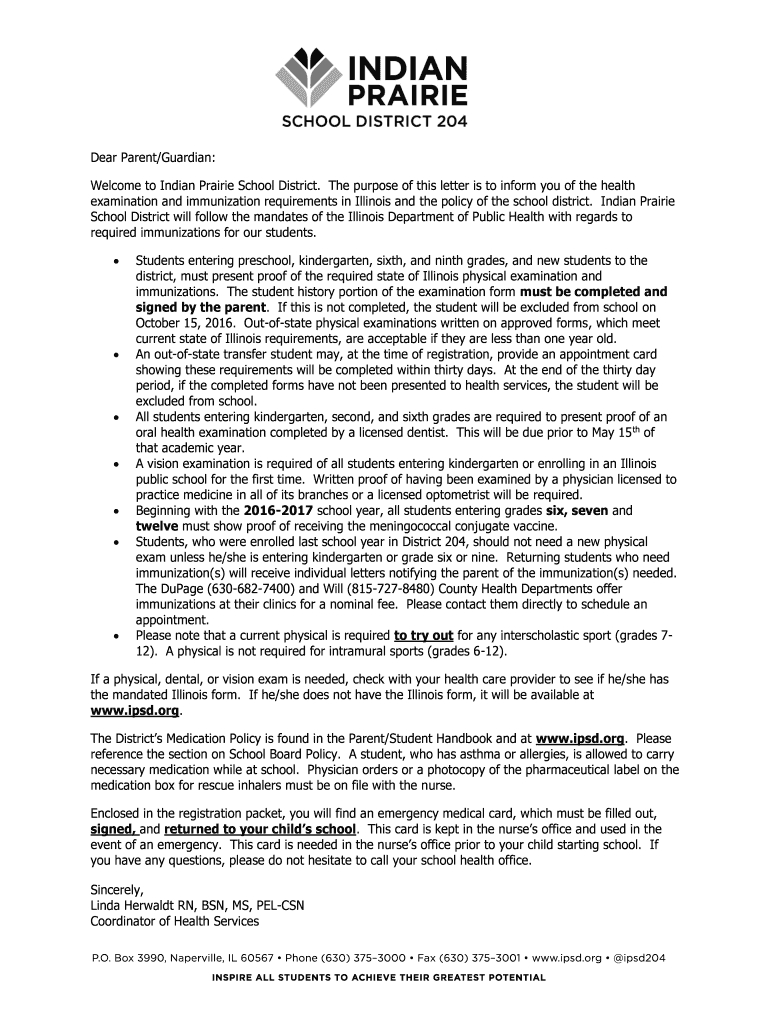 Fillable Online Welcome to Indian Prairie School District Fax Email ...