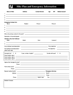Fillable Online Hike Plan and Emergency Information Fax Email Print ...